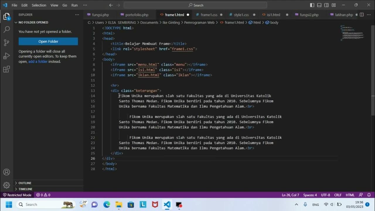 Belajar Membuat Frame Menggunakan Aplikasi Visual Studio Code#3 - YouTube