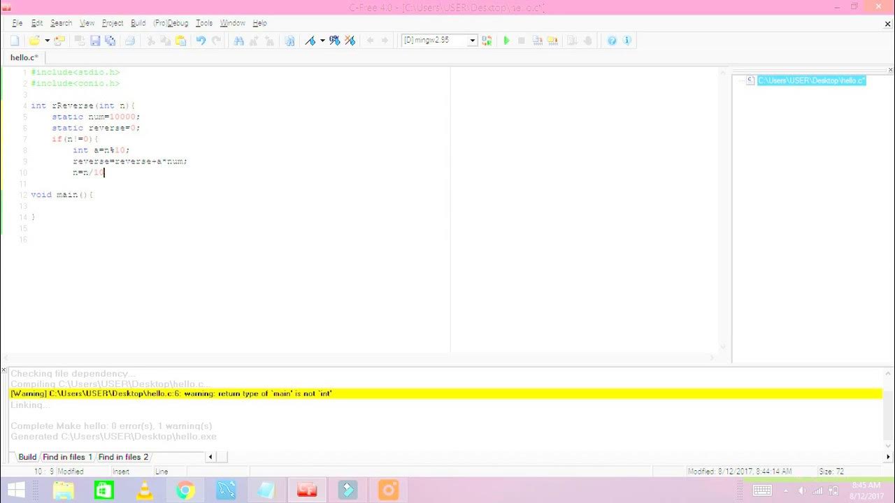 C program to find reverse of a number using Recursion - YouTube