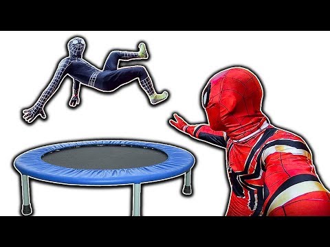 SPIDER-MAN and VENOM trampoline flips | NGƯỜI NHỆN chơi bạt nhún | Jump ...