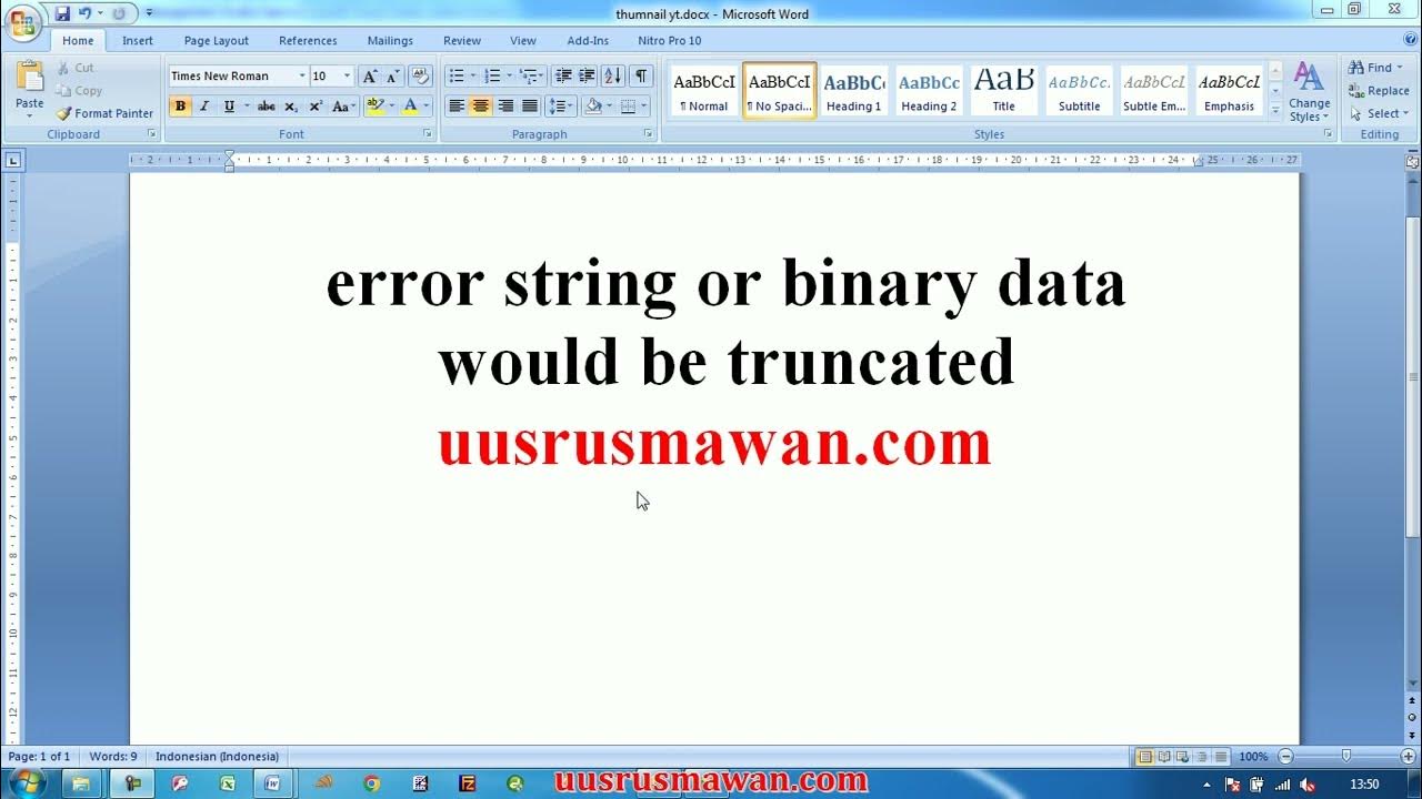 Error String Or Binary Data Would Be Truncated Youtube