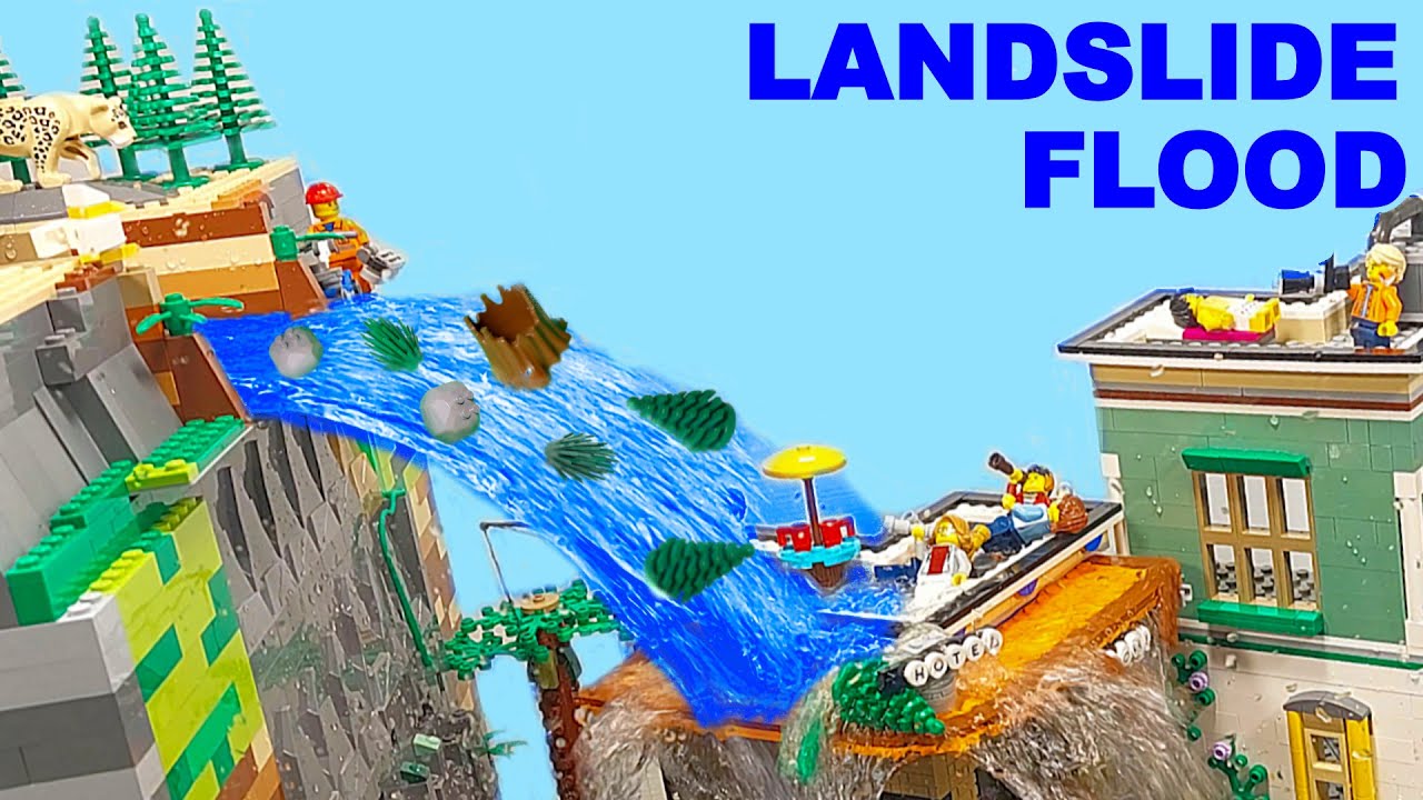 LEGO LANDSLIDE in WATERFALL cause FLOOD CITY - DISASTER Action MOVIE ...