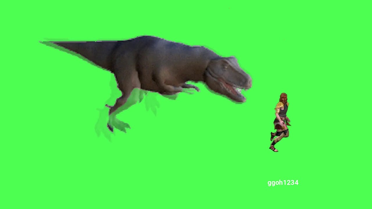 Royalty FREE Angry T-Rex chasing caveman in green screen - YouTube
