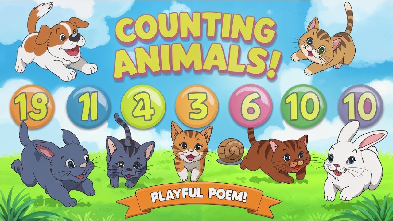 🐾 Counting Animals: A Fun and Playful Poem for Kids! 🎶🐶🐱🐰🐥🐸 #counting # ...