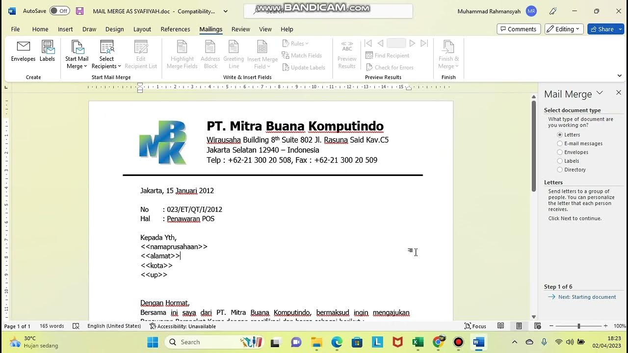 Tutorial Pembuatan Mail Merge Pada Microsoft Word - YouTube
