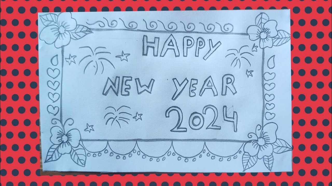 Happy new year drawing 2024/Happy New year Card drawing/new year easy ...