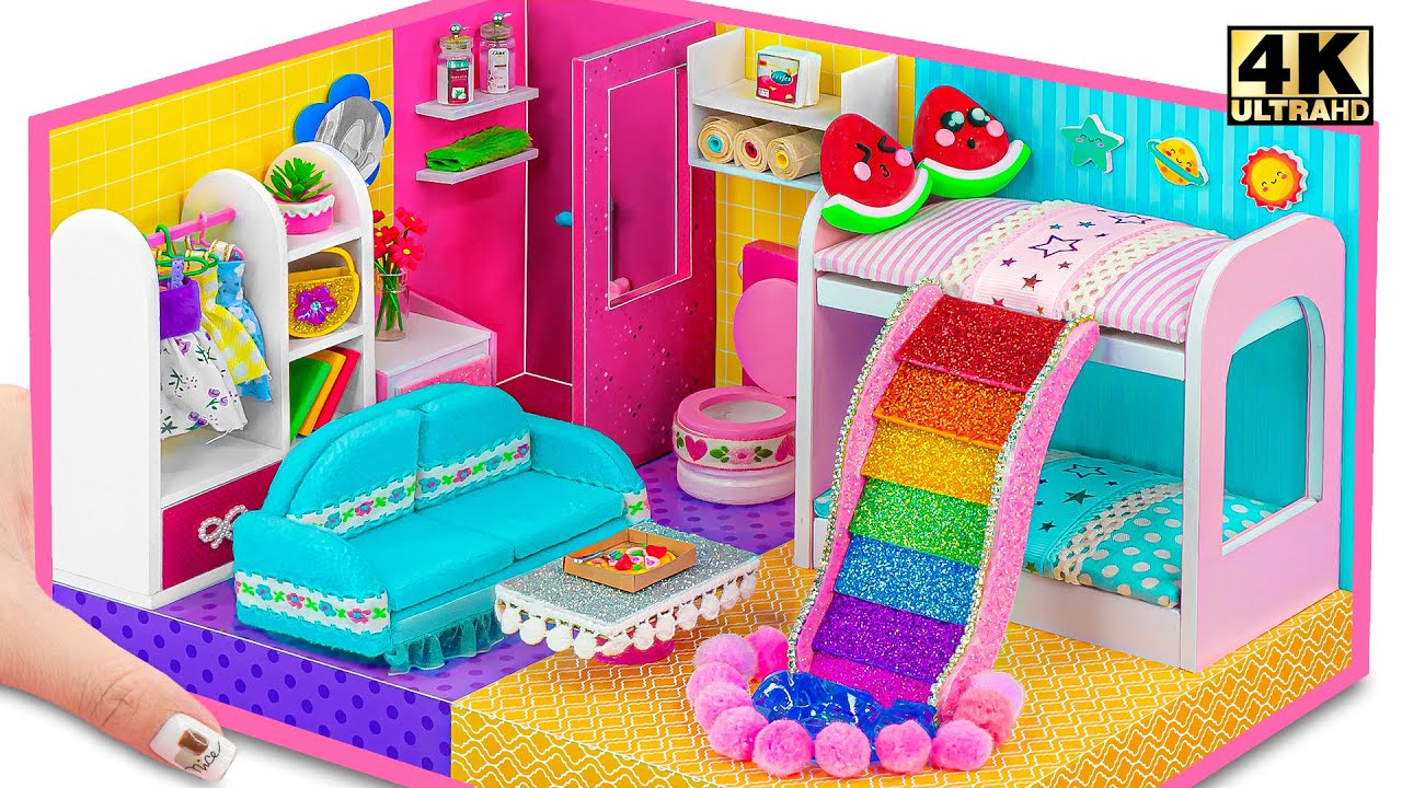 DIY Miniature Cardboard House ️ How To Make Simple 4-Color Dream House ...