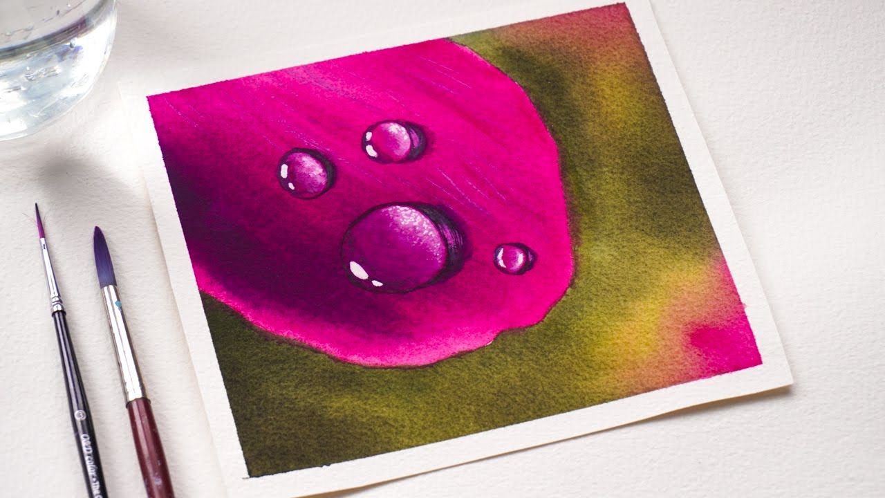 How to draw droplets on a petal | Watercolor painting | Easy Painting ...