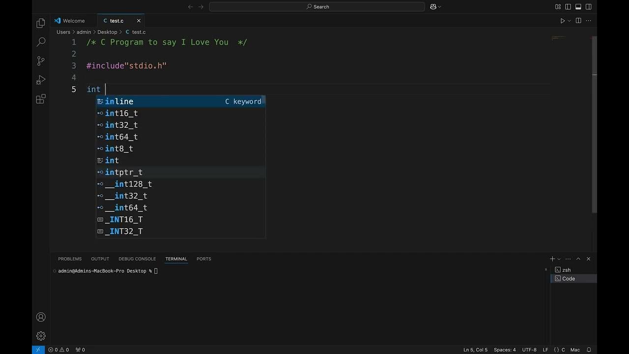I Love You | VS Code | Mac | C Programming Hub | Code with Mohsin | shorts | #shortvideo - YouTube