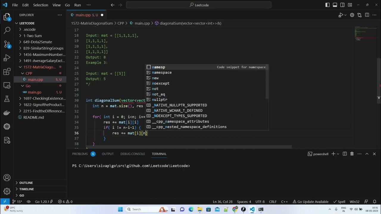 1572 Matrix Diagonal Sum C Youtube