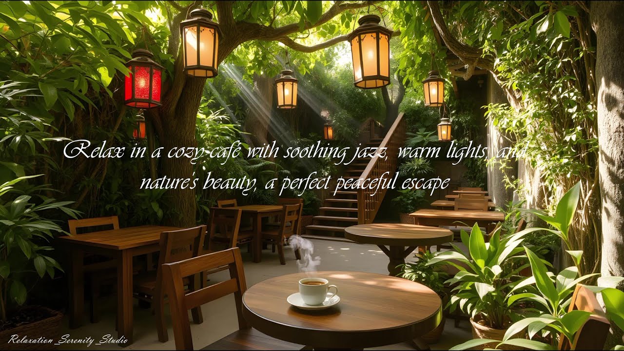 Relax in a cozy café with soothing jazz, warm lights, and nature's ...