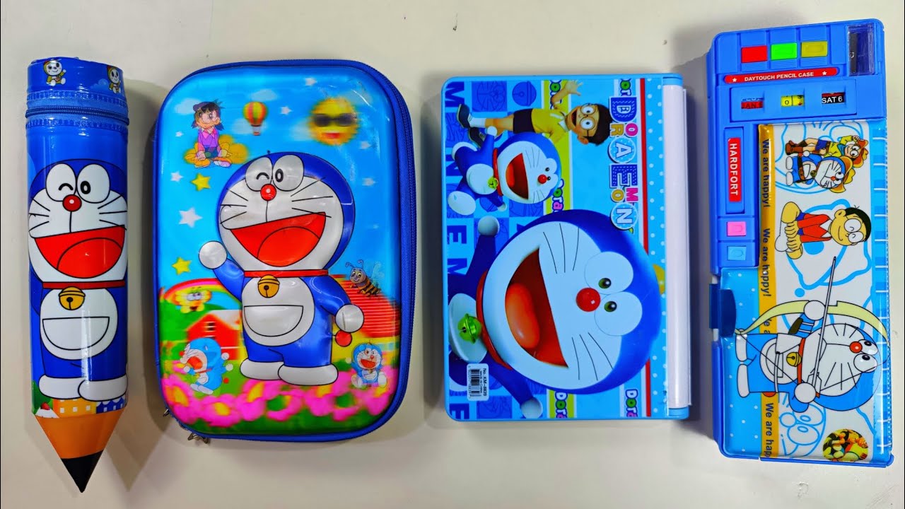 unboxing doraemon pencil case, doraemon geometry box, pencil box, pen ...