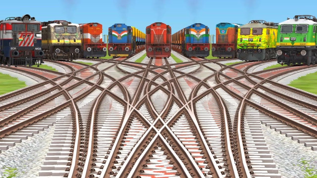 4+5 Trains Crossing By Bumpy💎 Grandient Tracks | train wale cartoon ...
