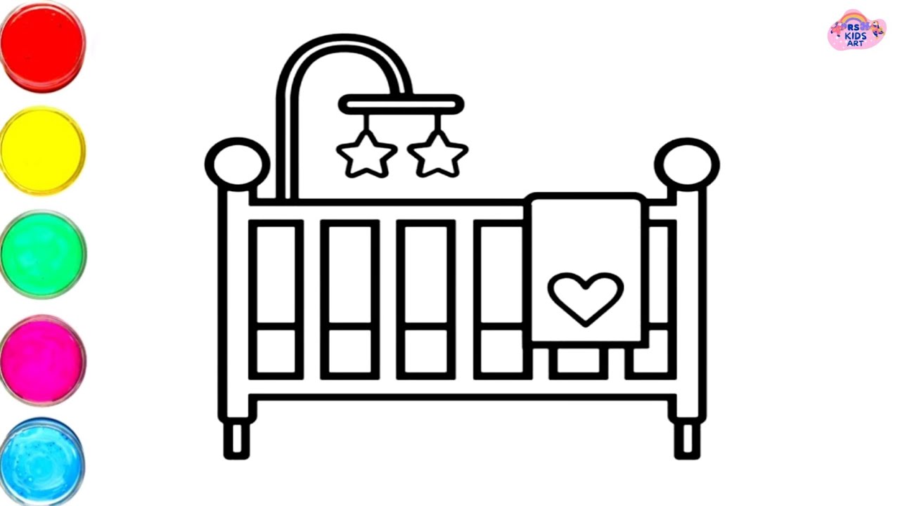 Baby Bed Drawing and Colouring for kids and Toodlers | Learn easy way ...