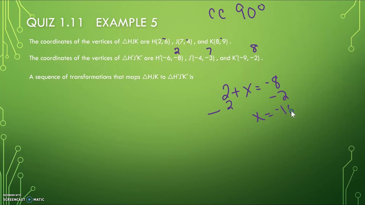 Quiz 1.11 Using Algebra to Describe Geometry 2 Example 5 - YouTube