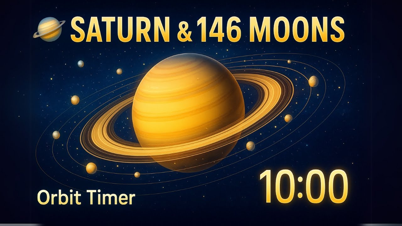 Saturn and Its 146 Old Moons 🪐 | 10-Minute Orbit Timer with Rings - YouTube