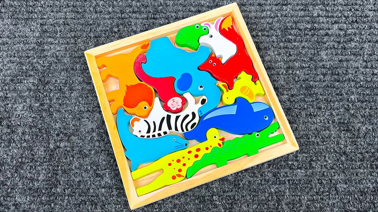 Learn animals and numbers with Preschool Toy Learning Puzzle - YouTube