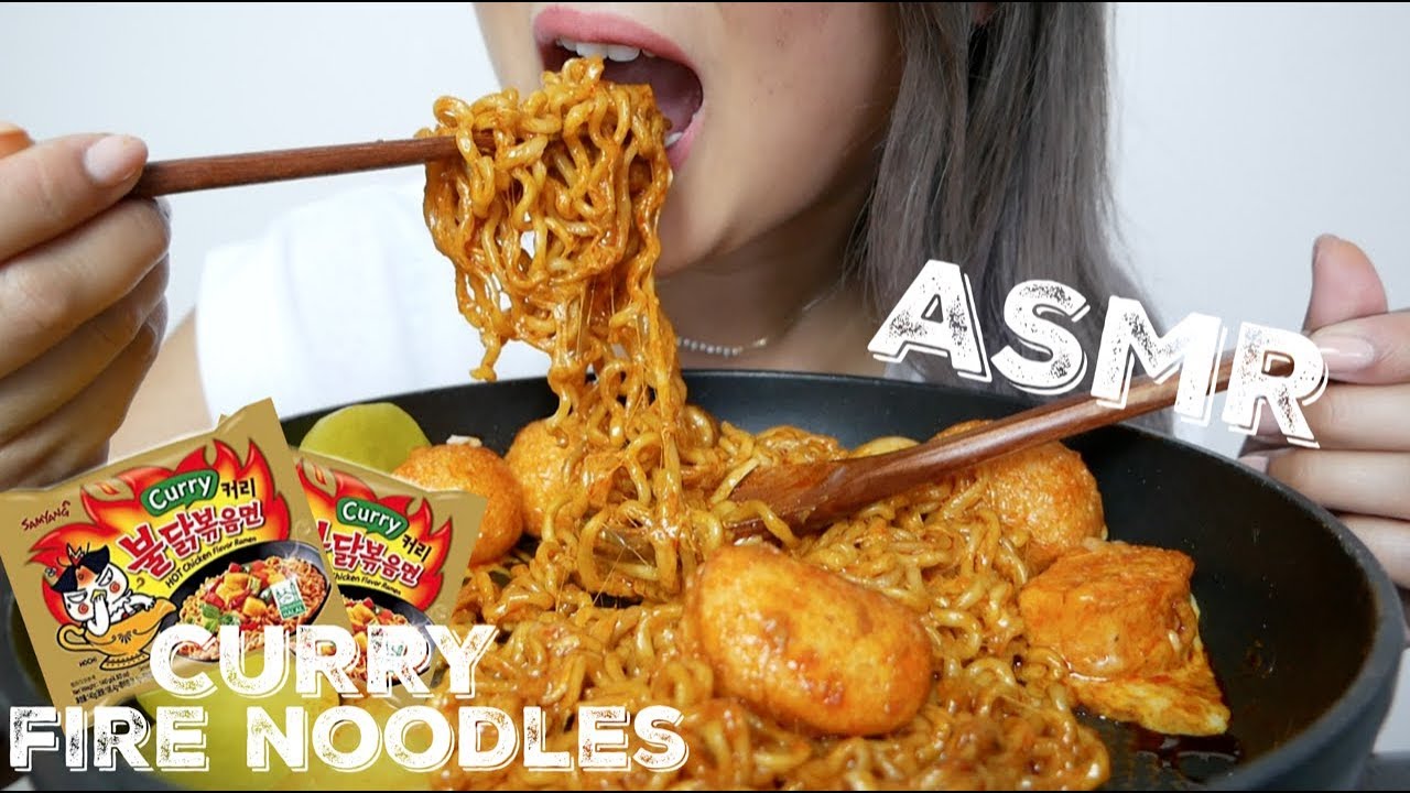 Cheesy Curry FIRE Noodles | ASMR Relaxing Eating Sounds | N.E Let's Eat ...