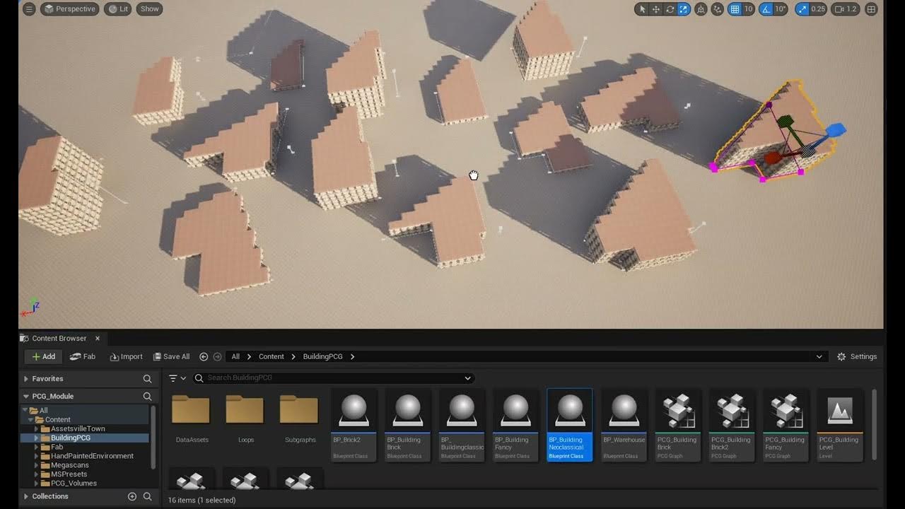 PCG random shape spline building generator improved version - YouTube