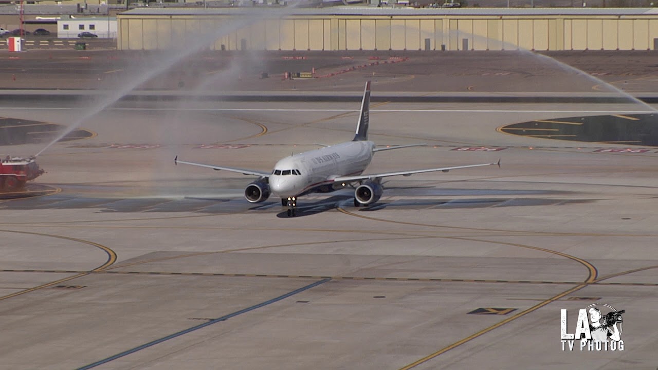 US AIRWAYS AIRBUS A320 WATER SALUTE - YouTube