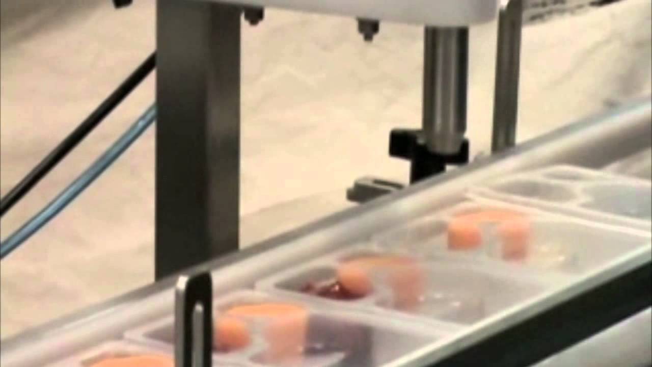 Semi Automatic Piston Filling Machine - 2oz Trays - Fresh Salsa - YouTube