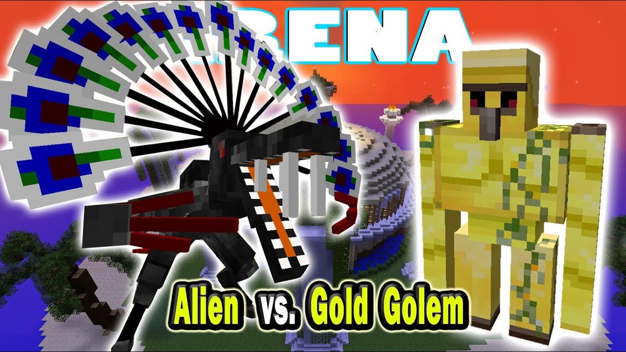 Minecraft Arena Battle Alien vs. Gold Golem - YouTube