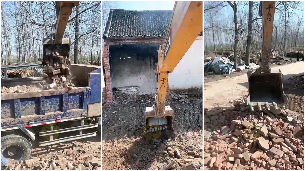 HOW TO DESTROY A HOUSE WITH A PROFESSIONAL EXCAVATOR EP1 #satifying # ...