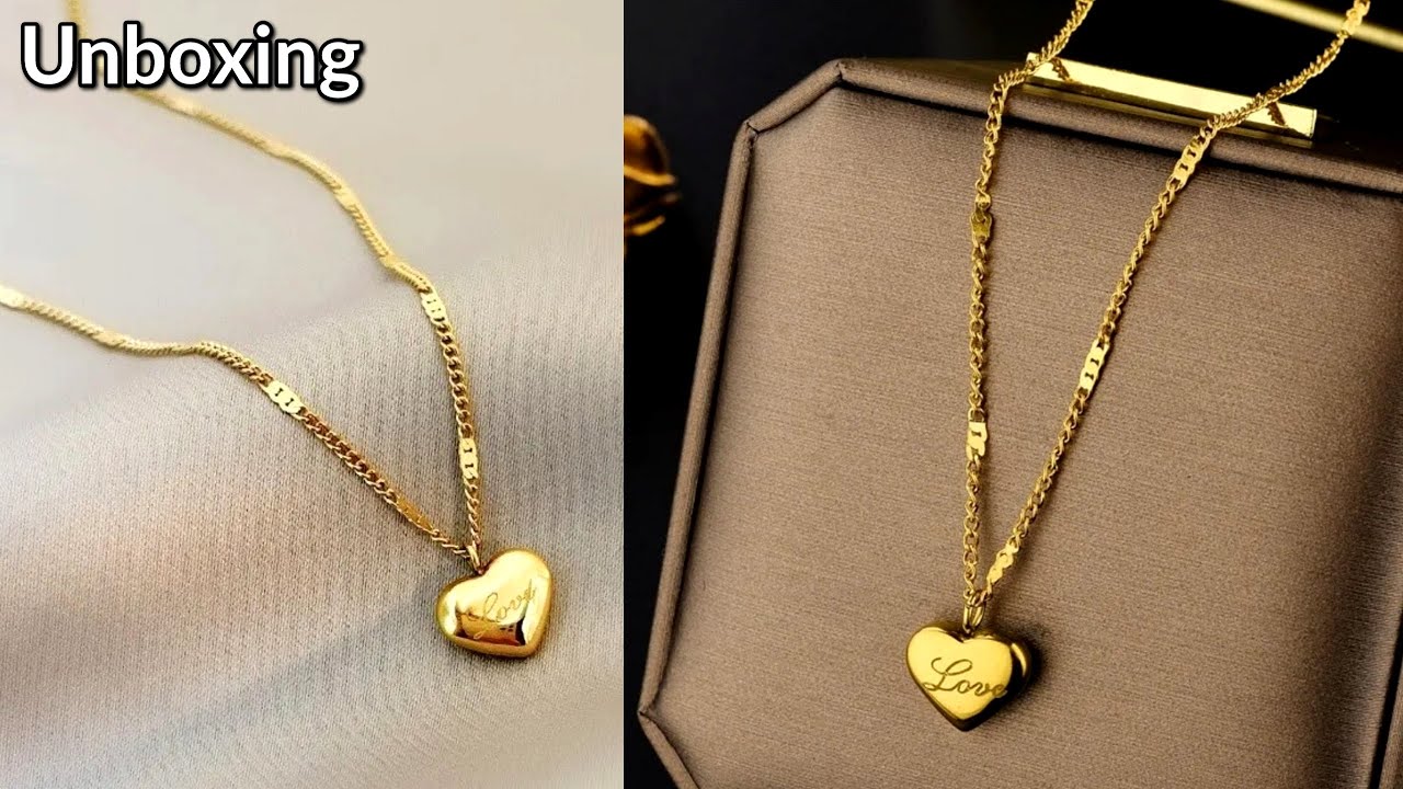 Gold Color Love Heart Necklace For Women Unboxing - YouTube