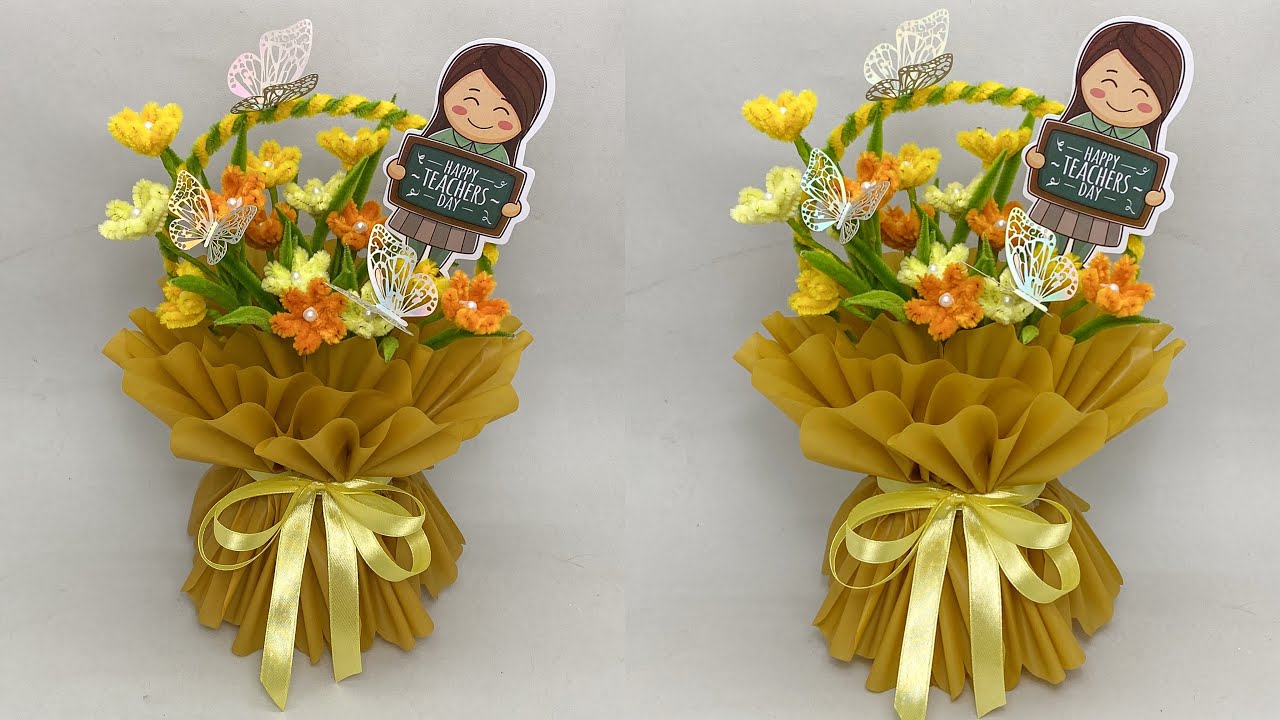 DIY | Cara Membuat Buket Bunga Untuk Hari Guru | Round Bouquet Kekinian ...