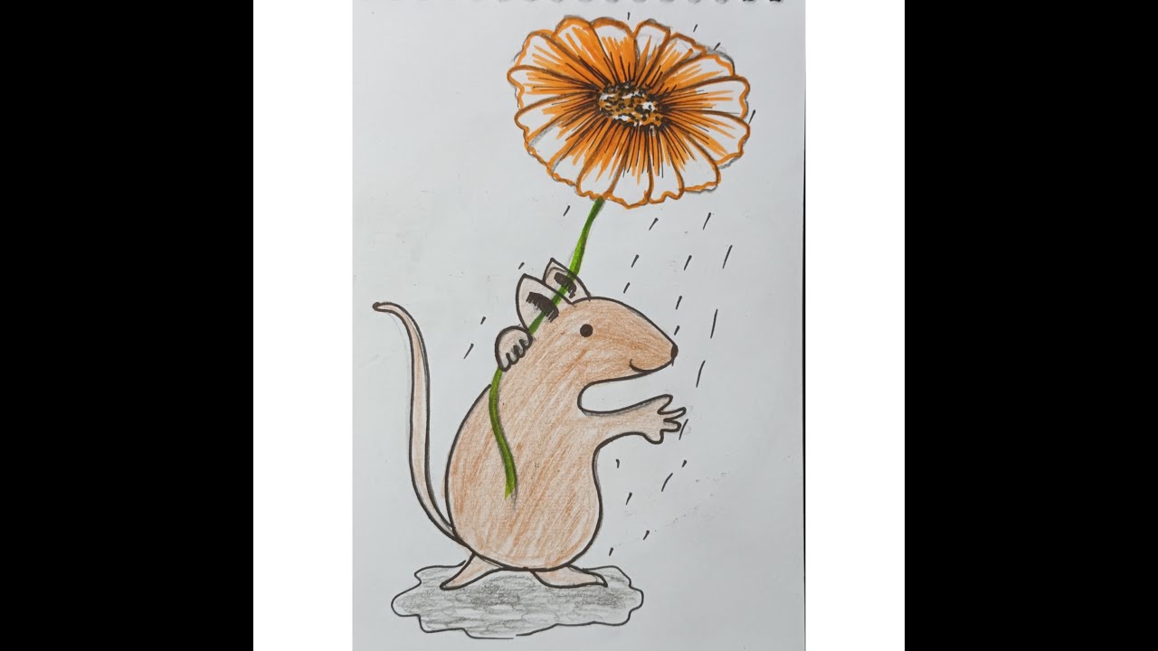 How to draw a mouse holding a flower drawing//pencil drawing//drawing ...