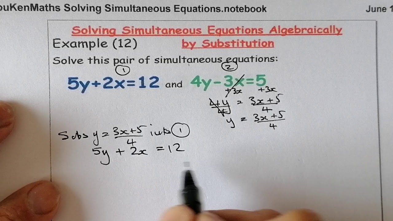 Solving Simultaneous Equations by Substitution 2of2 - YouTube