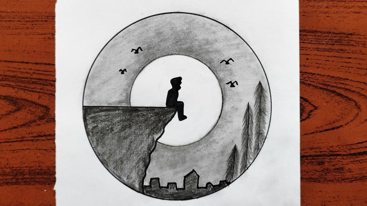 Sad boy sitting alone drawing|Circle drawing|Beautiful scenery drawing ...