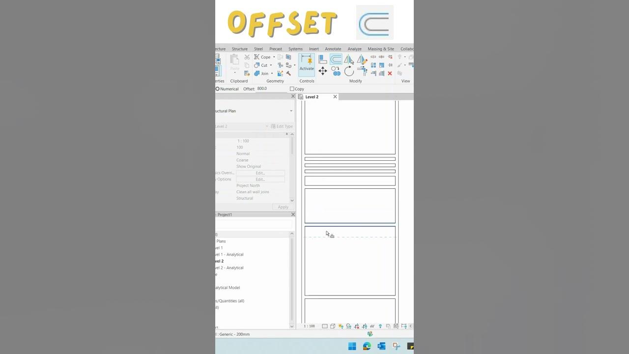 OFFSET command #revit #cad #sketchup #autodesk #revitstructure #revitbim #bim - YouTube