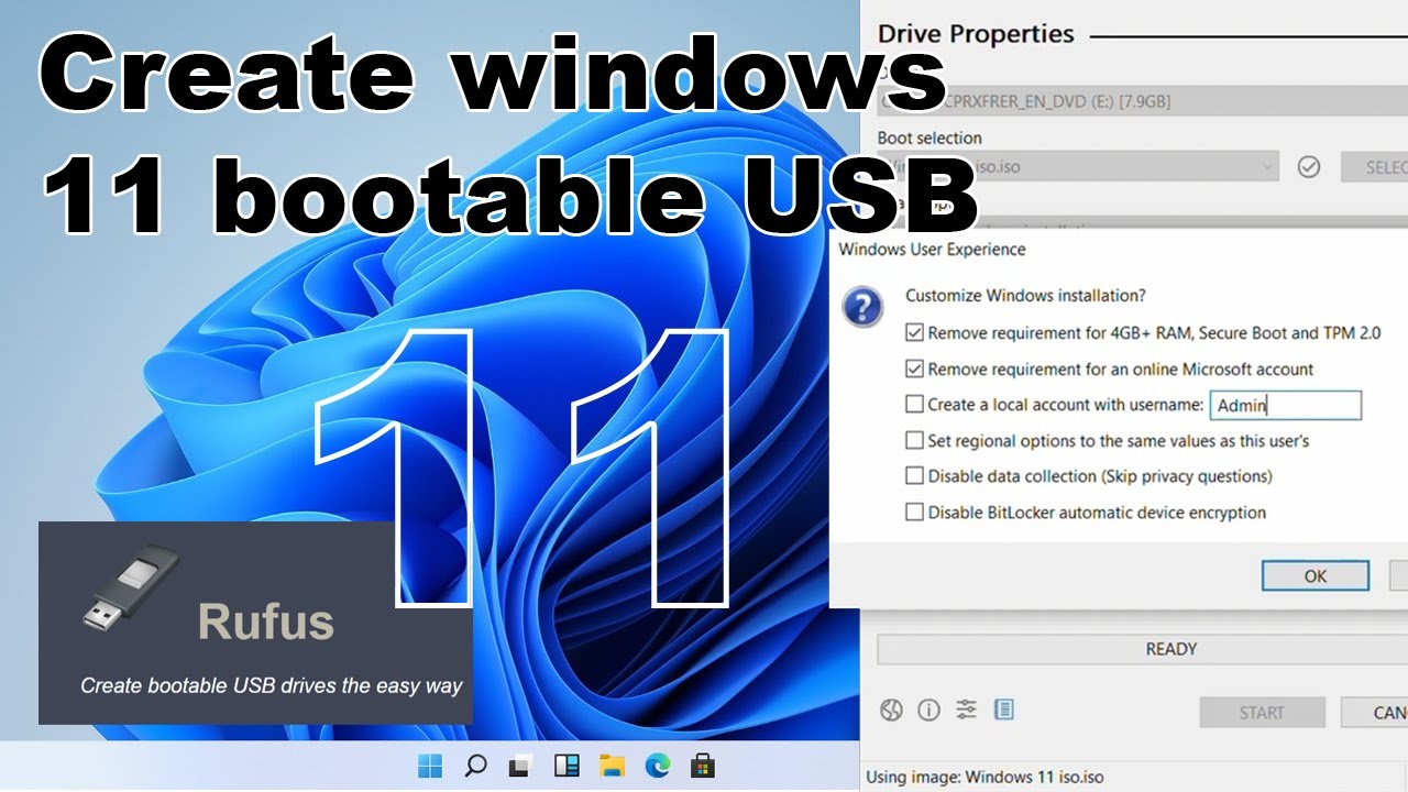 How to create windows 11 bootable USB flash drive using rufus - YouTube