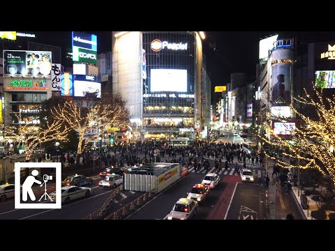 [4K] Shibuya Geçişi gece Tokyo Japonya 4k manzara -1 Saat Sabit Açılı Video, ASMR