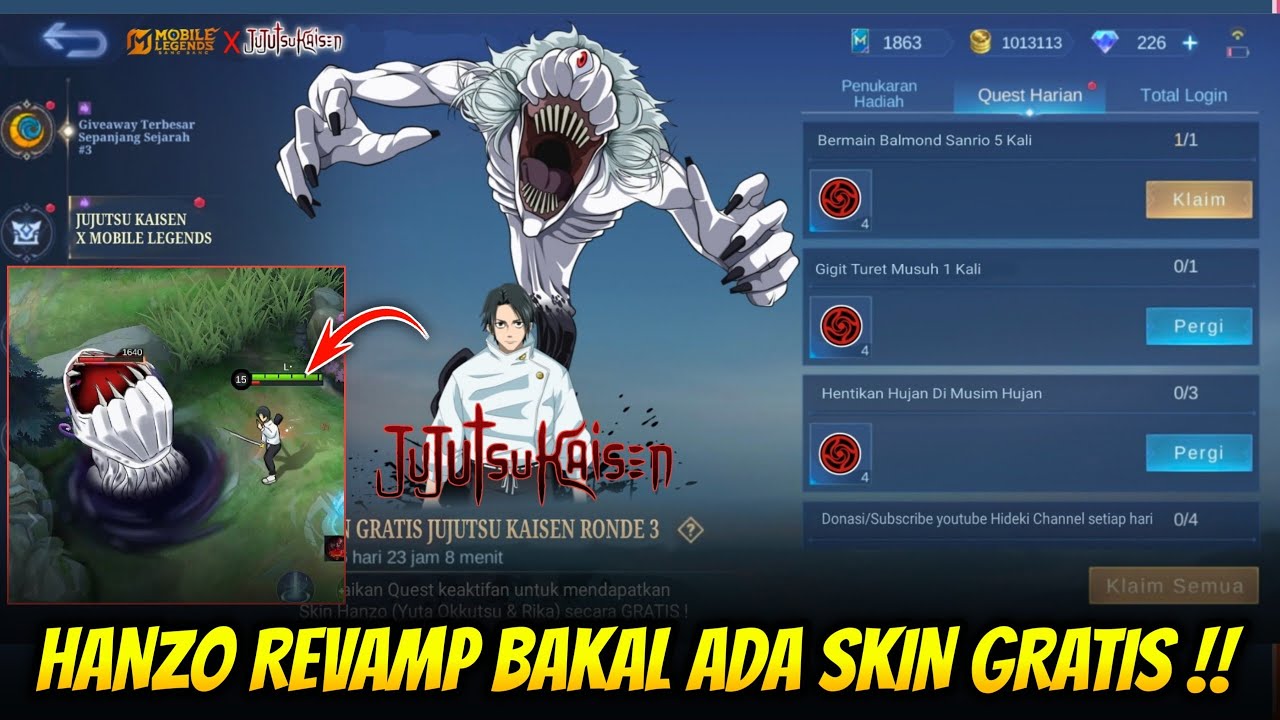 HANZO REVAMP DAPAT SKIN YUTA OKKOTSU !!? KOLABORASI MLBB X JUJUTSU ...