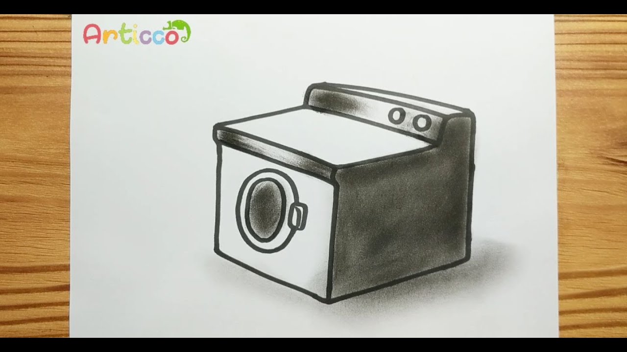 HOW TO DRAWING EASY REALISTIC WASHING MACHINE - YouTube