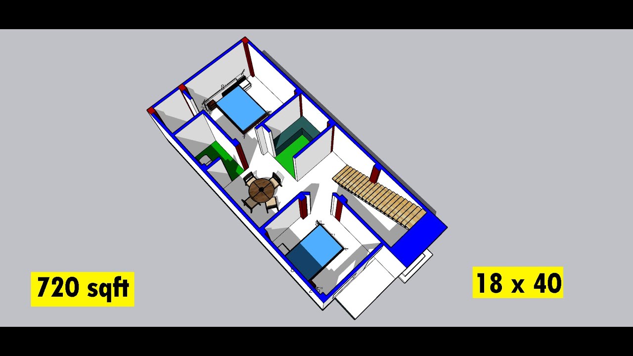 18 x 40 house plan II 720 sqft ghar ka design II 2bhk floor plans II 3d ...