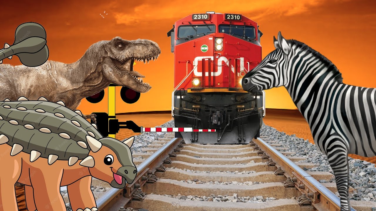 Dynosure and Zebra cross the railroad crossing and stop the high speed ...
