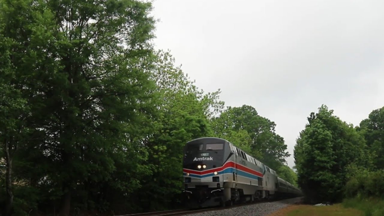 130 on Amtrak 92 and NS 350 and 51X in Cary NC on 5/2/22 - YouTube