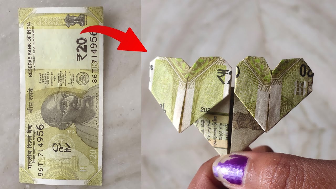 How to make heart symbol with 20 rupees note || diy crafts || Bs Crafts ...