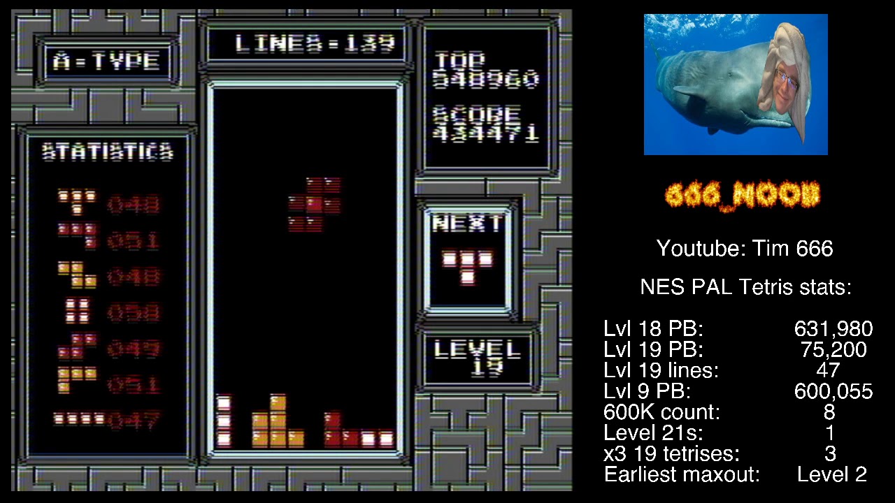 NES Tetris (PAL) Level 21 (2nd time ever) during CTE match - YouTube