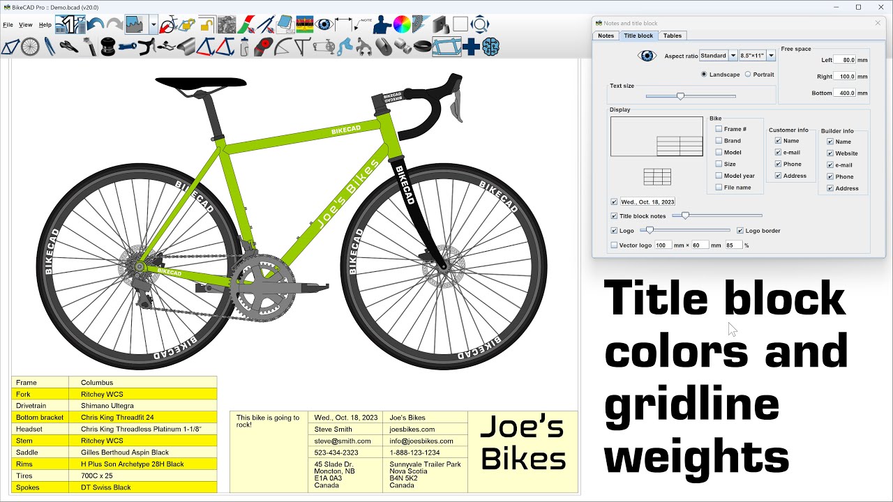 Title block color and gridline weight in BikeCAD - YouTube