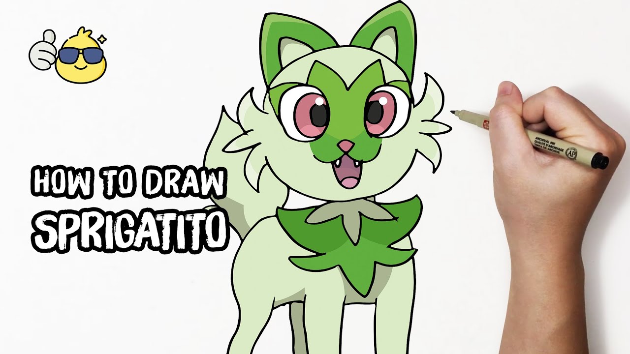 How to Draw Pokemon Sprigatito (ニャオハ Nyahoja) Step by Step Easy | Duc ...
