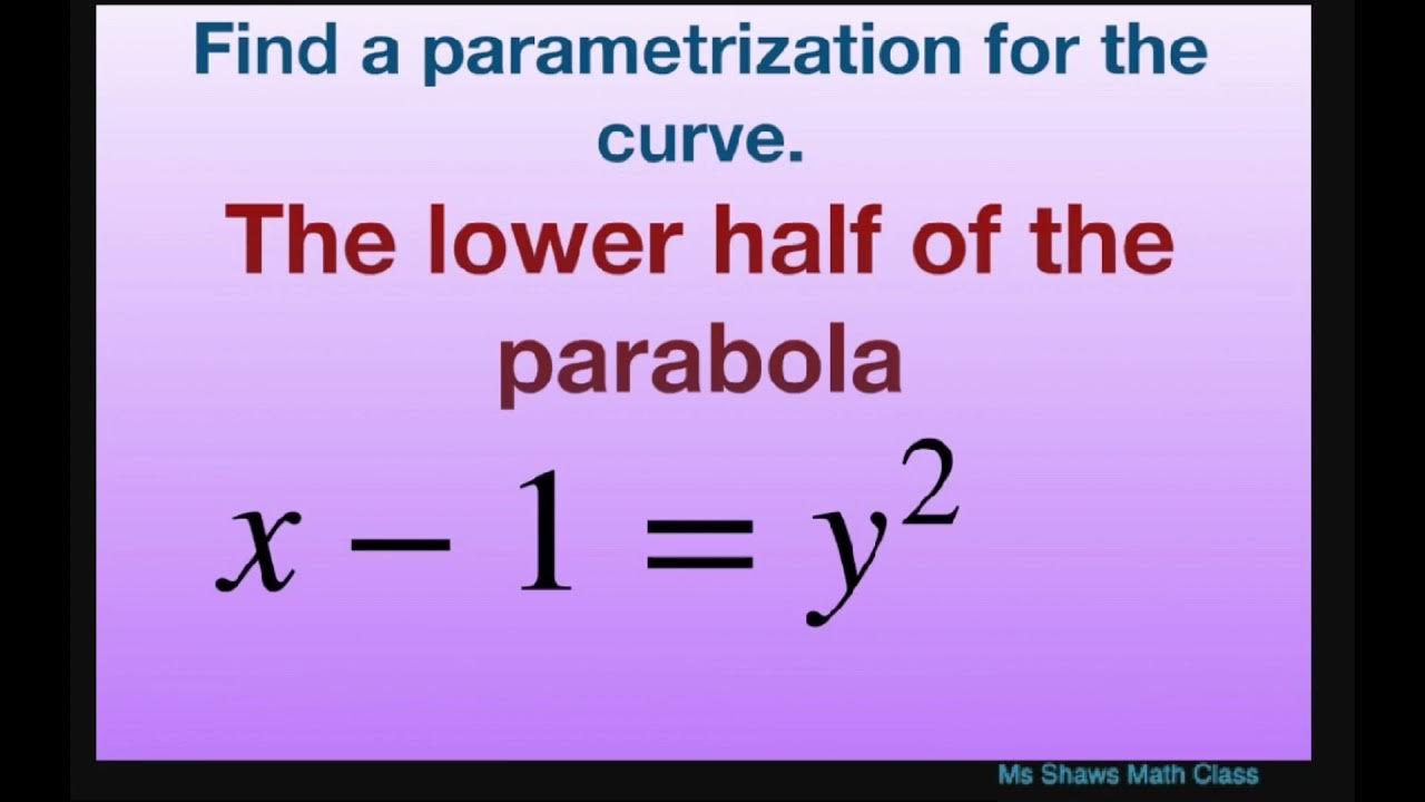Find a parametrization of the curve which is the lower half of the parabola x-1 =y^2 - YouTube
