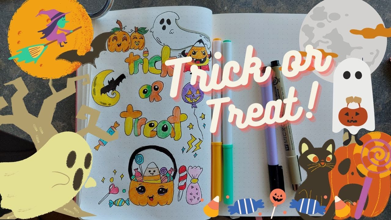 Easy Trick or Treat Doodles- October 2022| Bullet Journal- Plan With Me ...