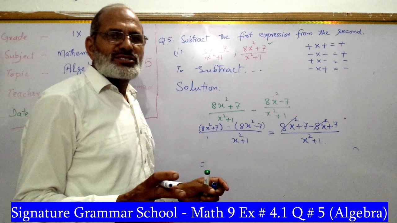 Mathematics 9 Exercise # 4.1 Question # 5 (Algebra) - Signature Grammar ...