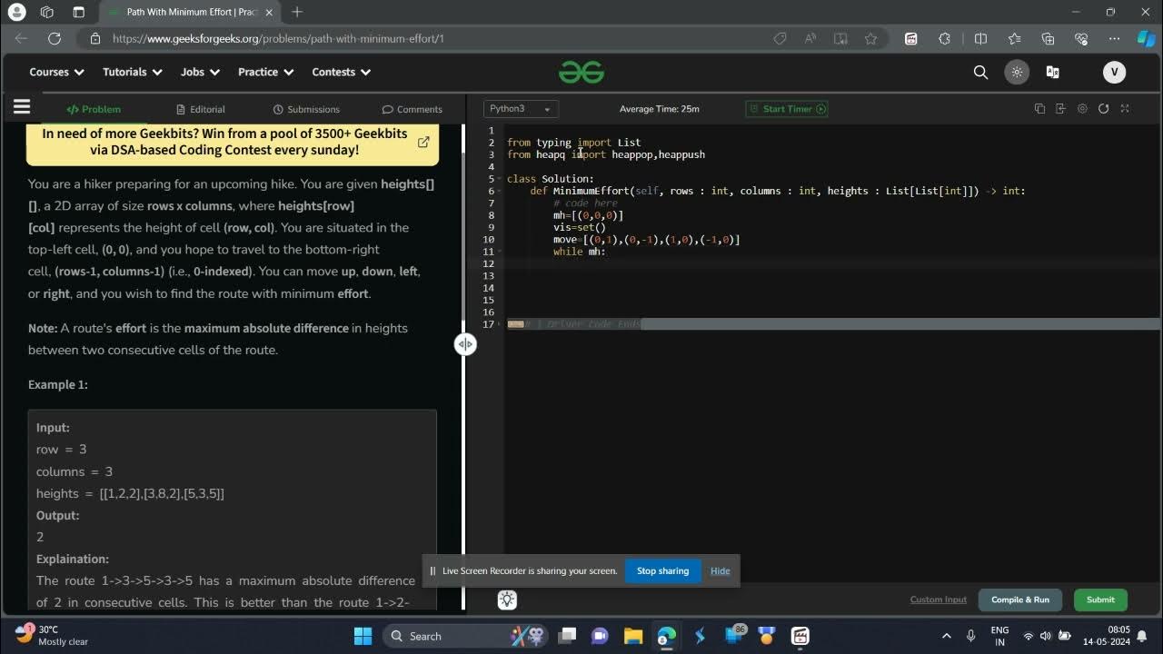 Path With Minimum Effort GFG POTD Python Solution geeks for geeks problem of the day - YouTube