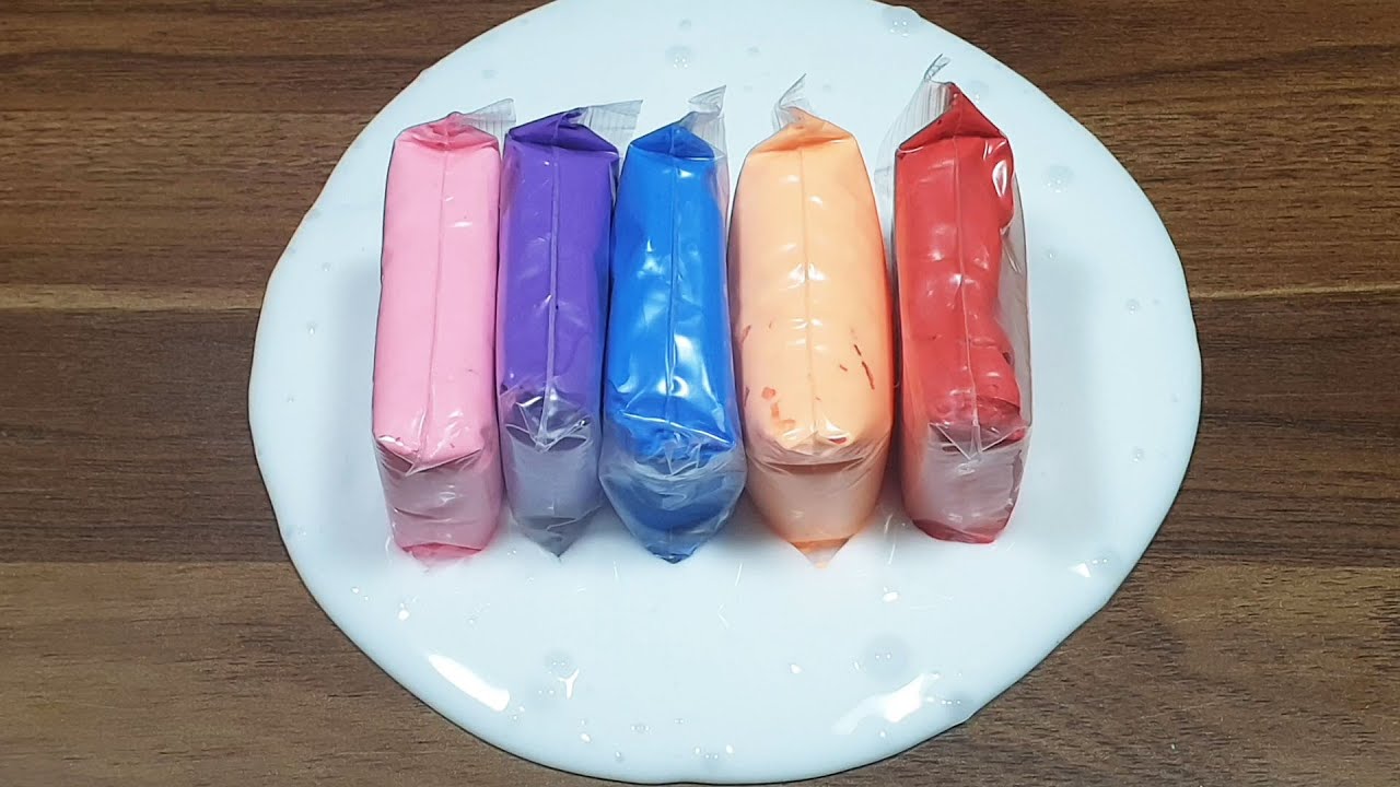 Slime Coloring with Clay ! Mixing Clay bag into Slime ! Satisfying ...