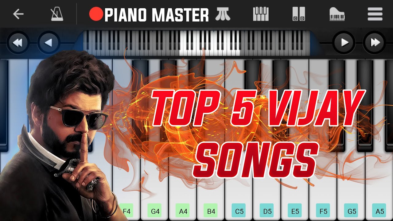 Top 5 Vijay Songs Easy Piano Tutorial - YouTube
