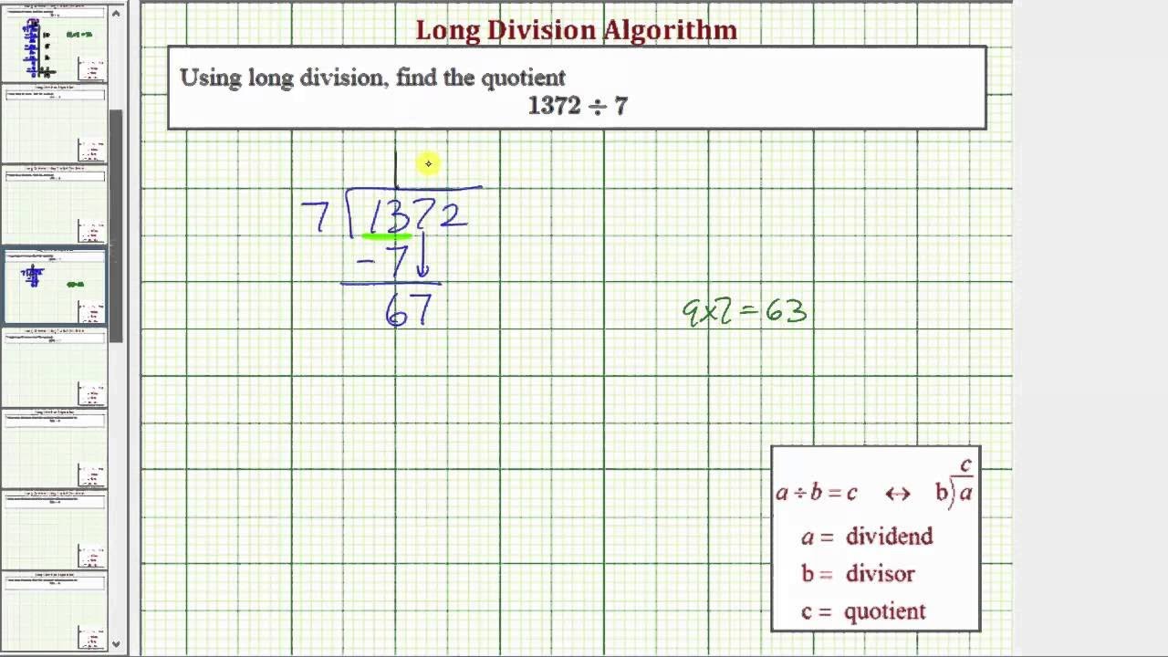 Ej .: División larga: cuatro dígitos divididos por un dígito (sin resto ...